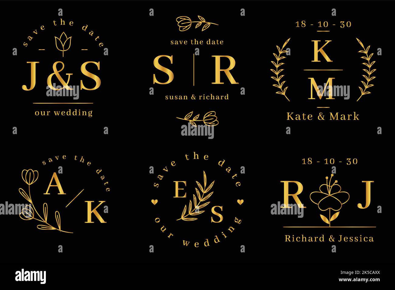 linear flat wedding monograms templates vector design illustration ...