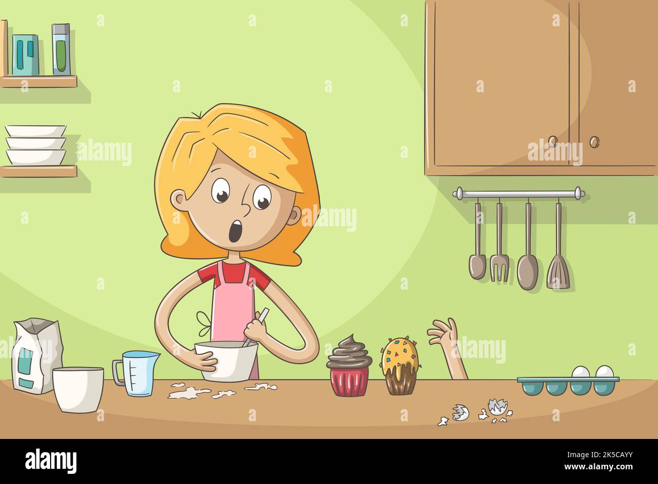 Young woman baking and someone wants to steal a cake Stock Photo - Alamy