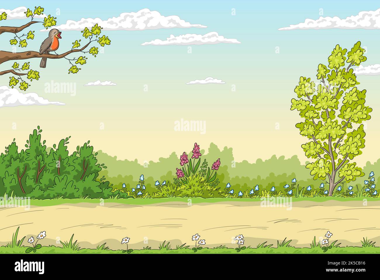 Summer garden landscape with bird Stock Photo - Alamy