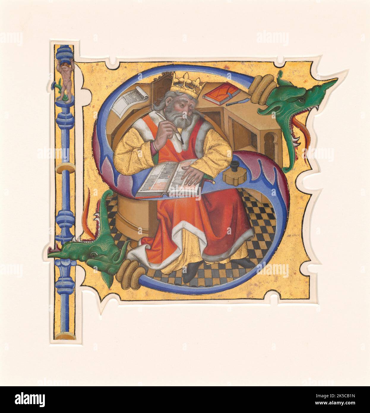 Initial S with King David as Scribe, 1430s Stock Photo - Alamy
