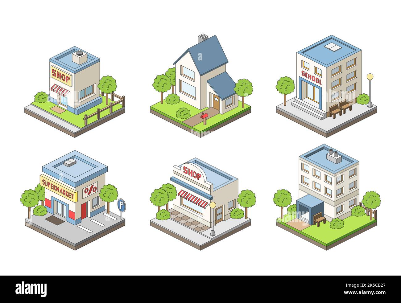 Collection of different isometric houses Stock Photo - Alamy