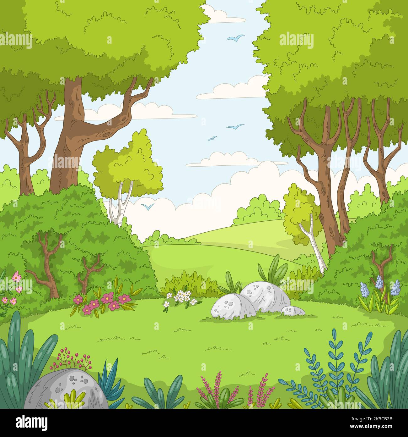 Summer garden landscape with bird Stock Photo - Alamy