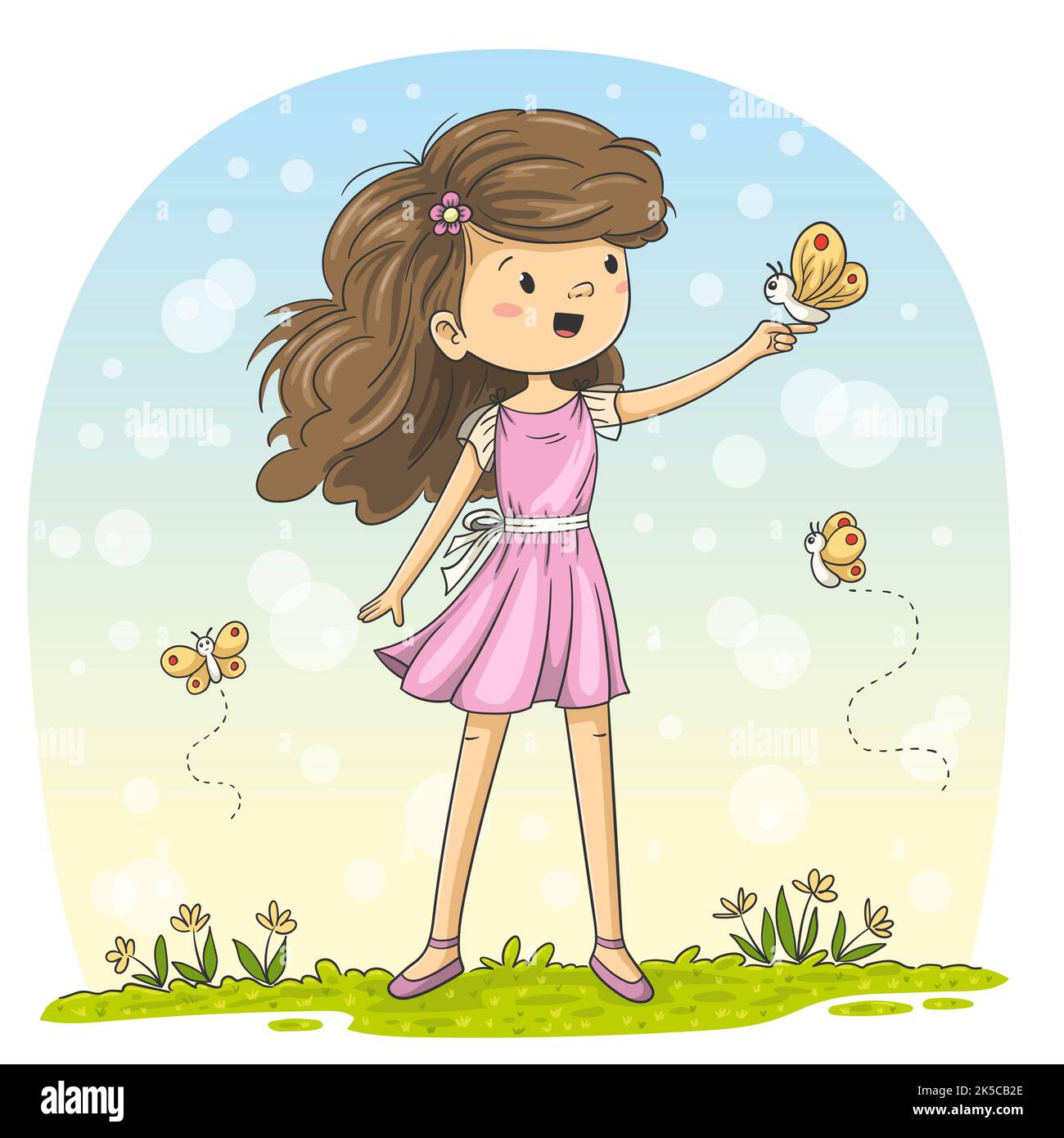 Little girl with butterflies Stock Photo - Alamy