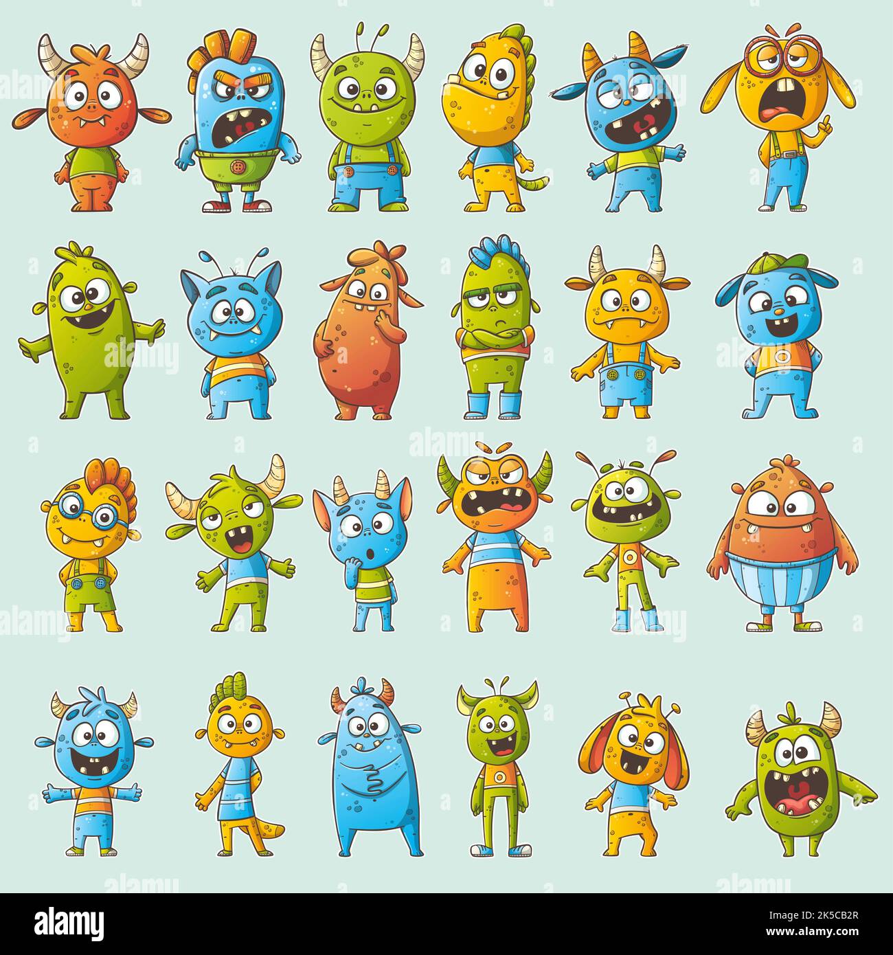 Big cartoon monster sticker set Stock Photo - Alamy