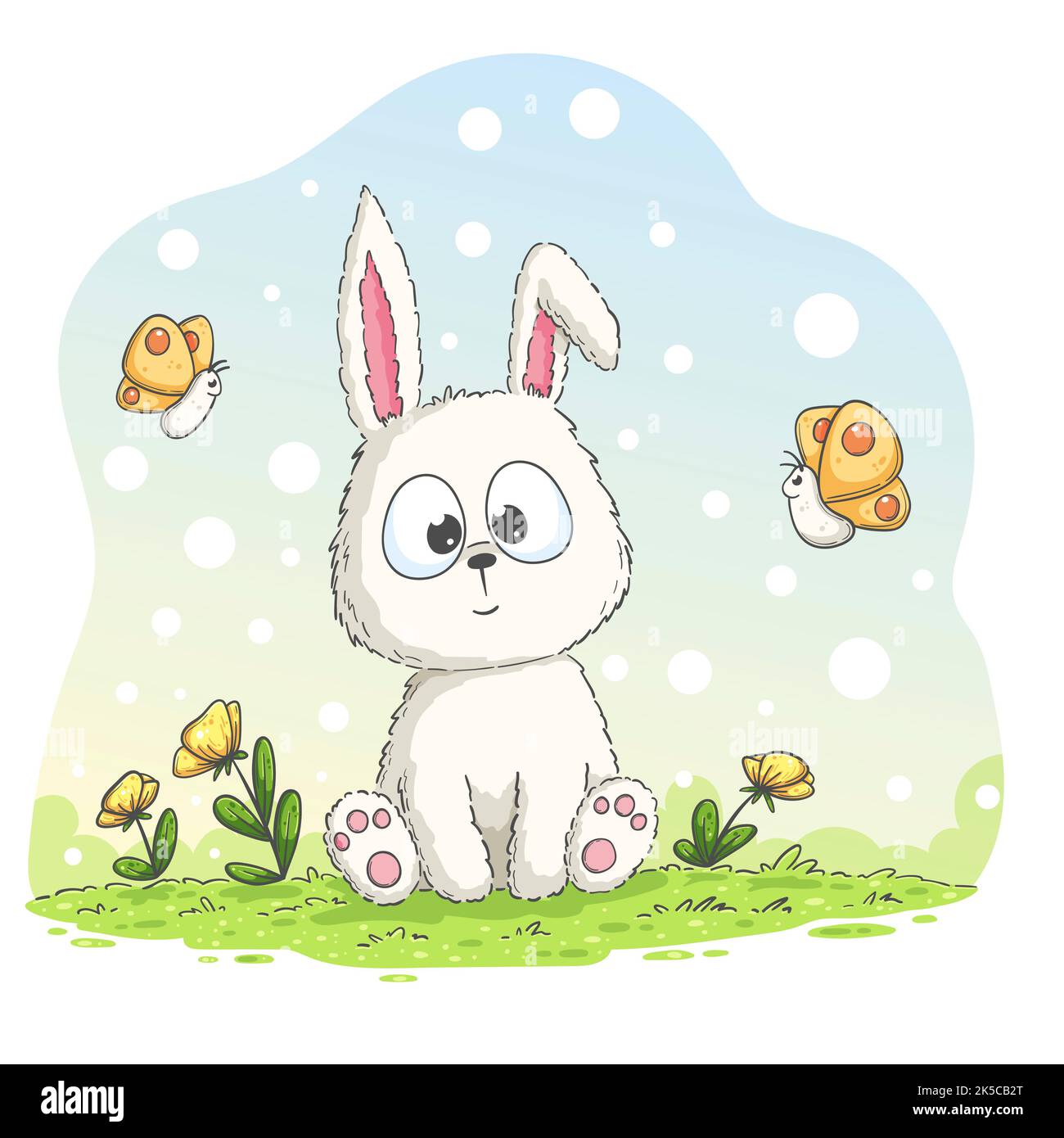 Cute Rabbit with butterflies Stock Photo - Alamy