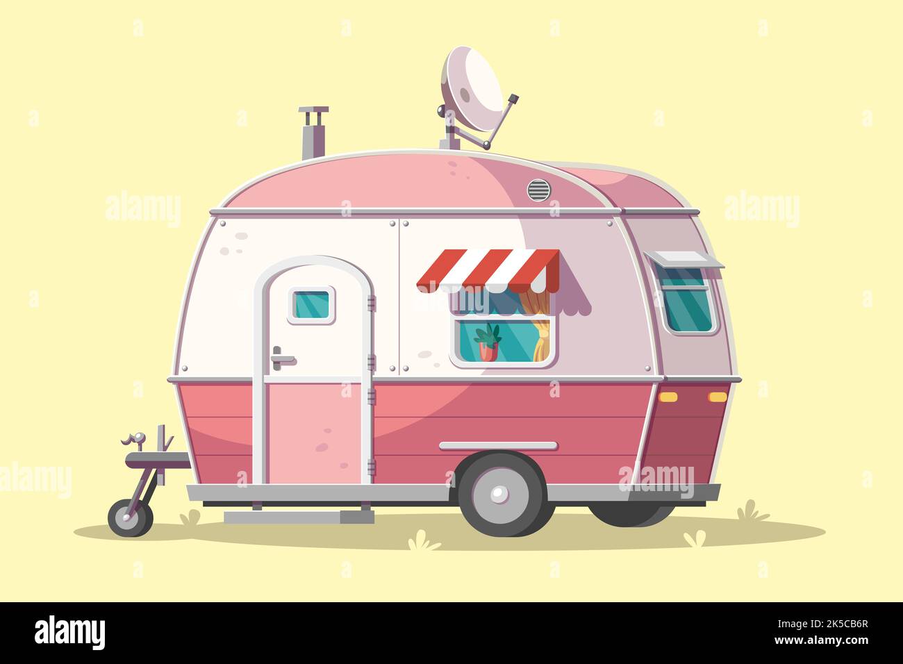 Old pink caravan. illustration in modern cartoon style Stock Photo - Alamy