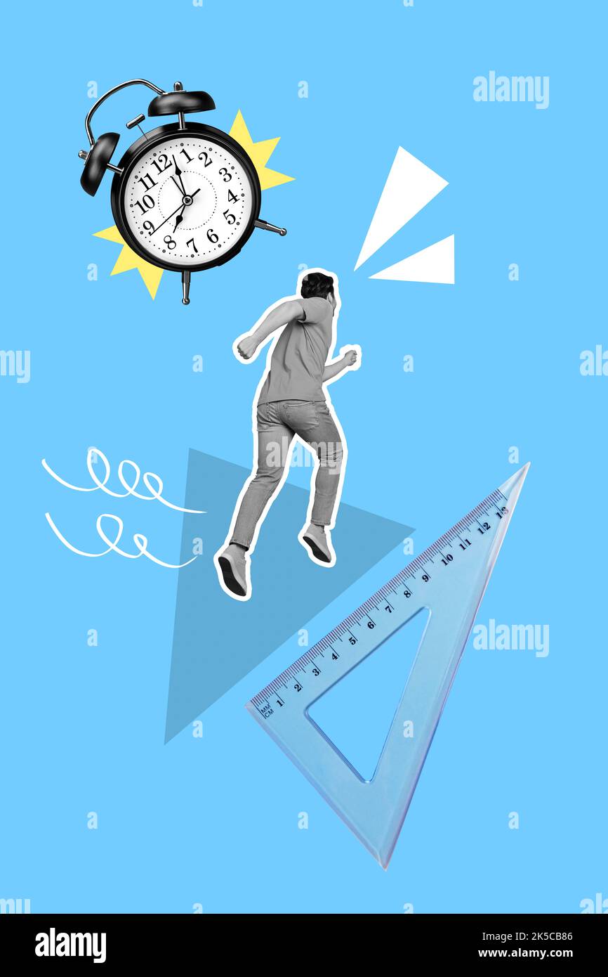 3d retro abstract creative artwork template collage of running fast man ...