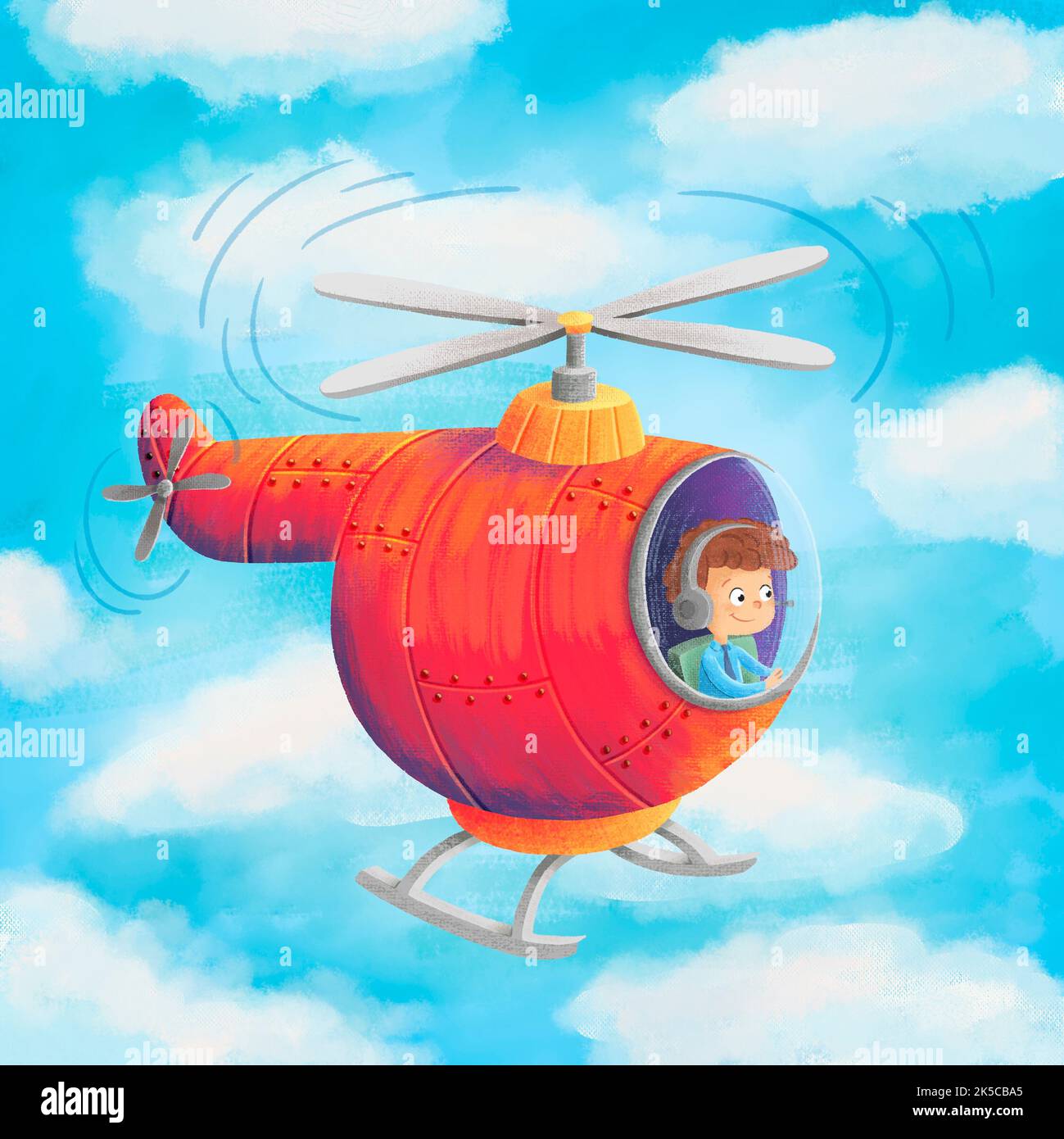A boy flies a helicopter. Hand drawn illustration Stock Photo - Alamy