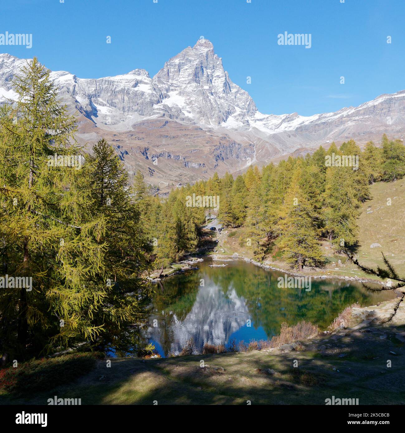 Cervino mountain (aka Matterhorn from the Swiss side) reflecting in ...