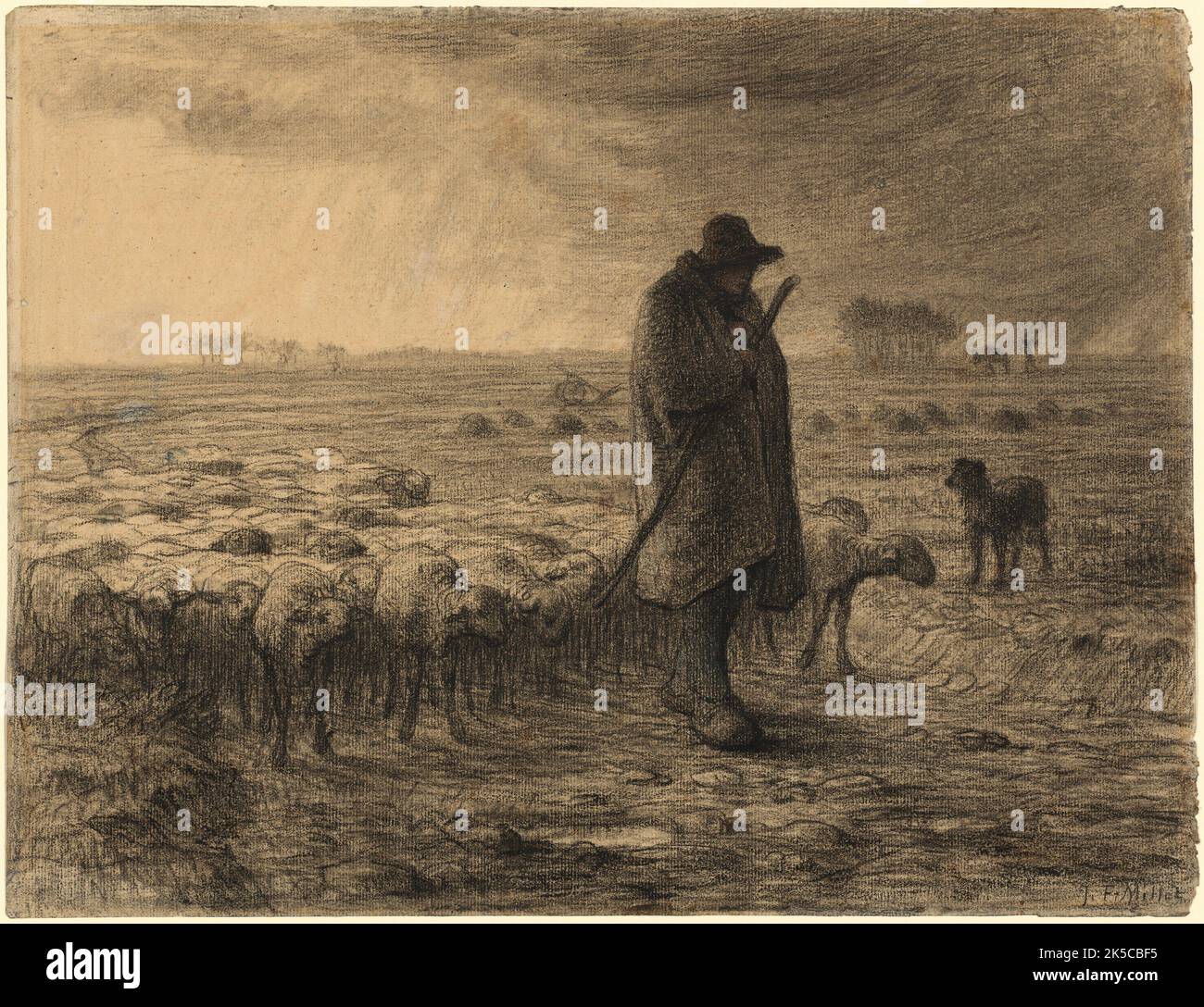 Shepherd Returning with His Flock, c. 1860 Stock Photo - Alamy