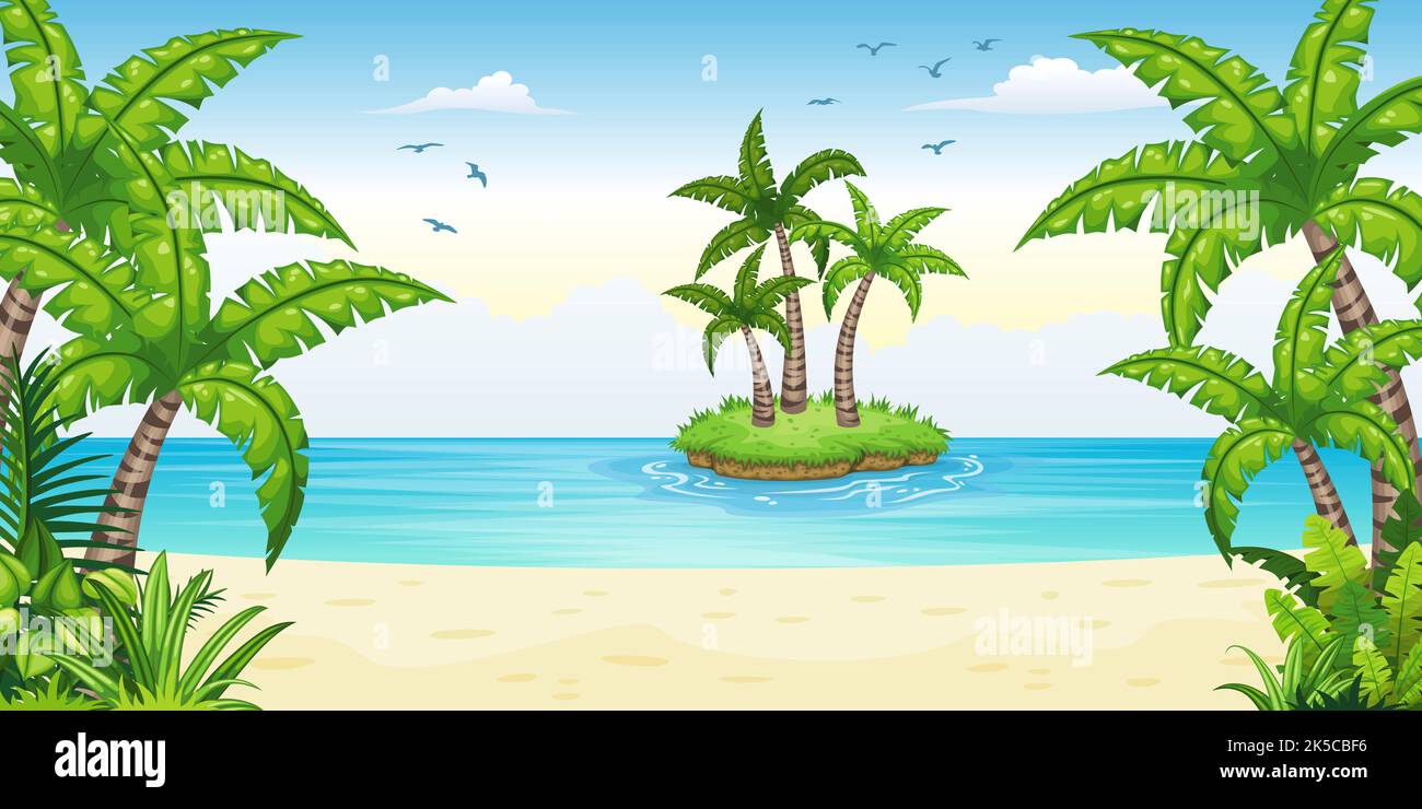 Illustration of a tropical coastal landscape with isle Stock Photo - Alamy