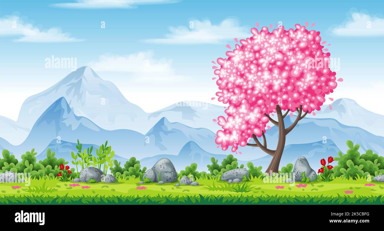 Tree in spring, nature, cartoon Stock Photo - Alamy