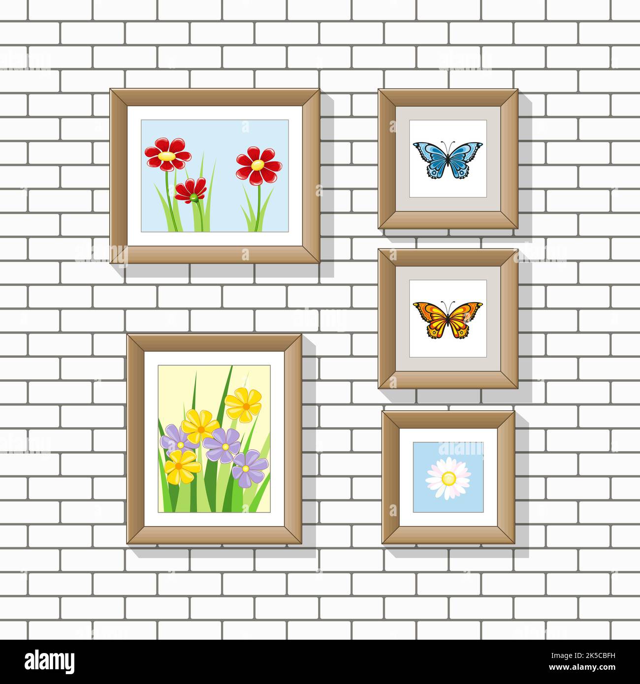 Illustration of nature pictures on a wall Stock Photo - Alamy
