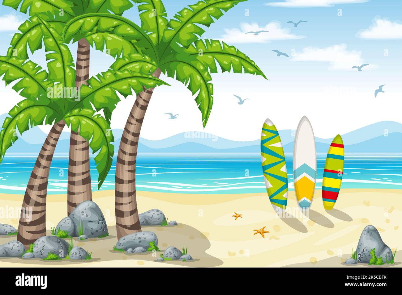Illustration of a tropical coastal landscape Stock Photo - Alamy
