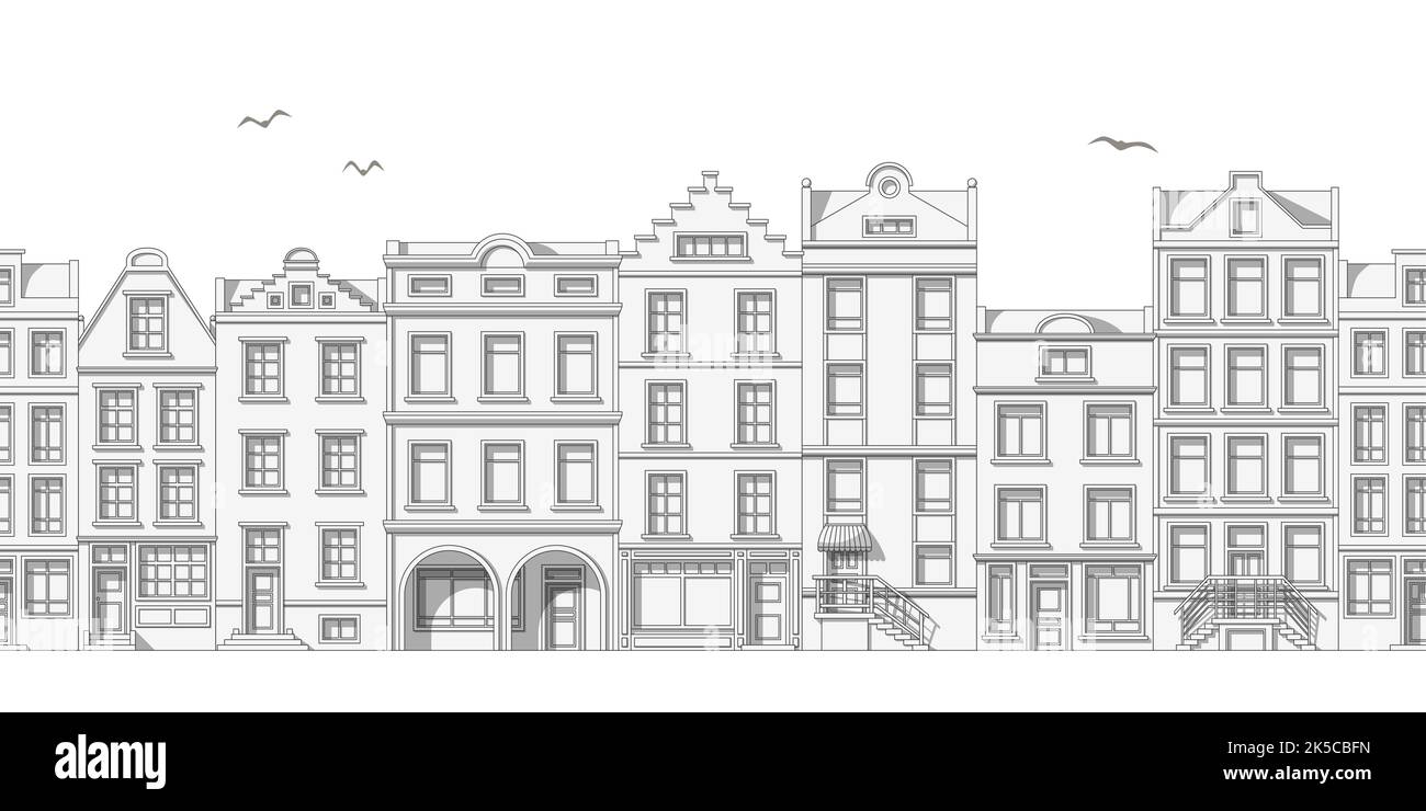 Seamless cityscape cartoon background, thin line Stock Photo - Alamy