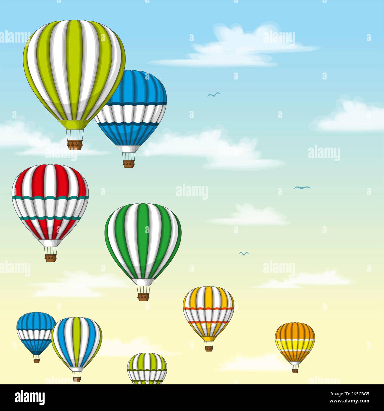 Illustration of some hot air balloons in front of pastel sky Stock ...