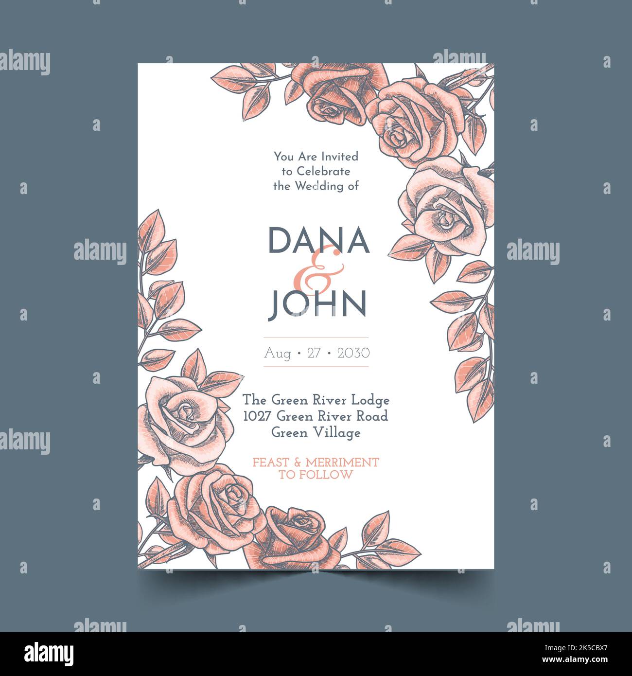 hand drawn floral wedding invitation vector design illustration Stock ...