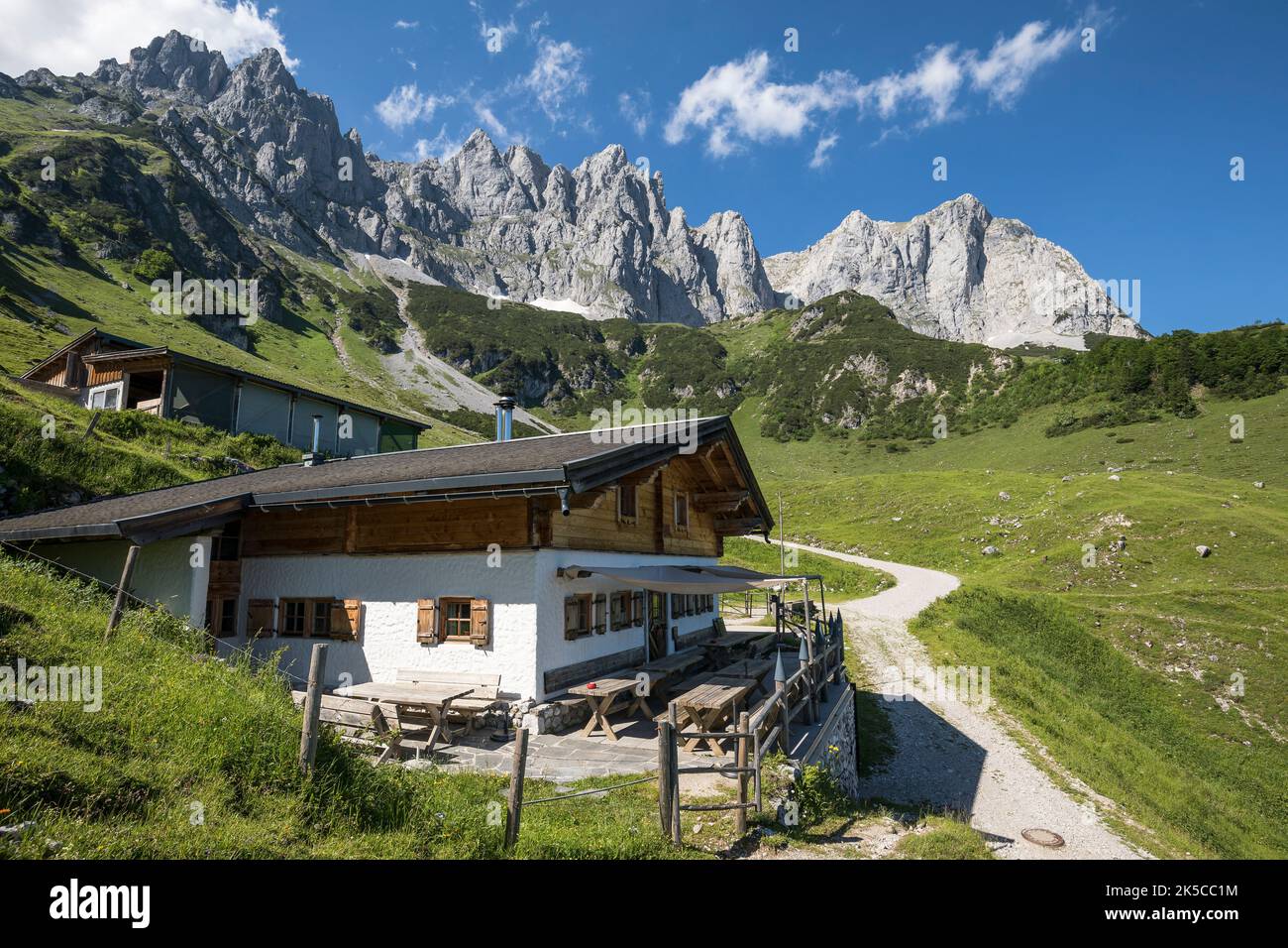 Obere Regalm (1313 m) at the Wilder Kaiser, Kaisergebirge, valley ...