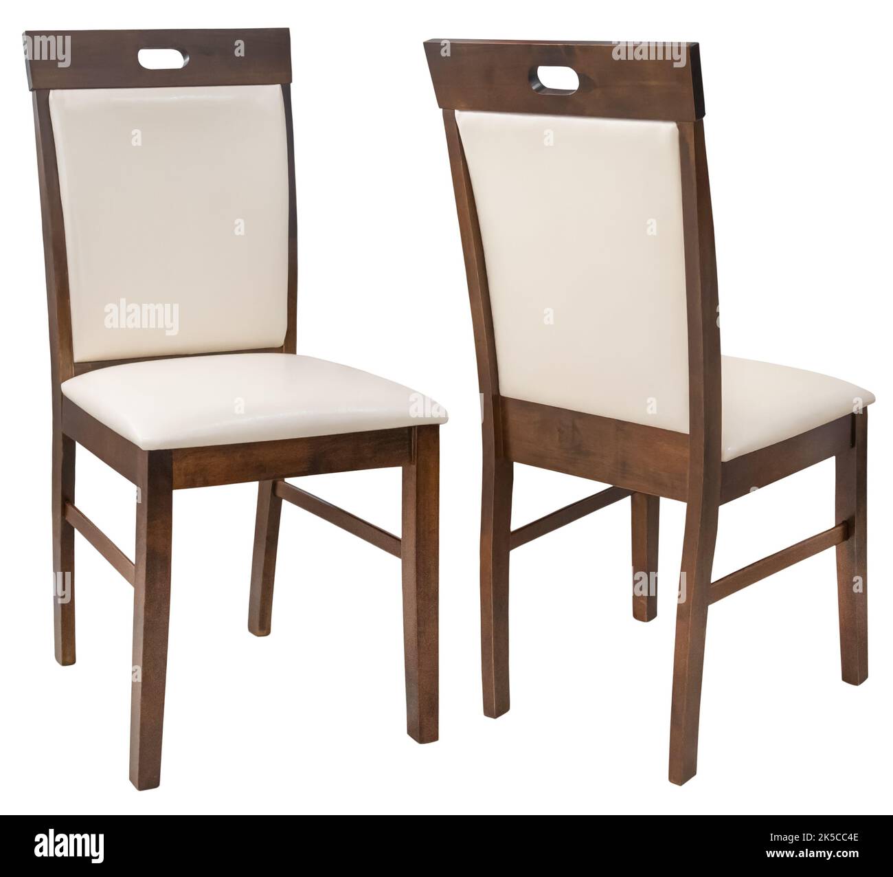 A chair made of natural wood with a soft seat in different angles ...