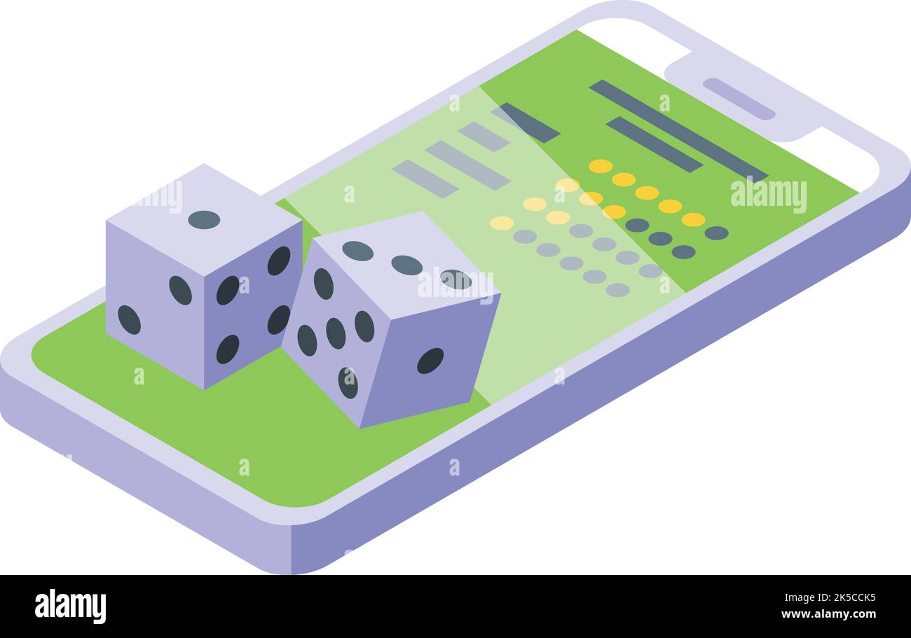 Dice mobile game icon isometric vector. Screen arcade. Gameplay team ...