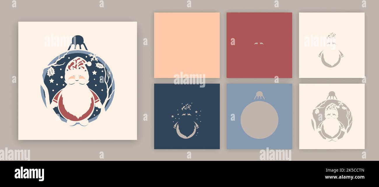 Santa Claus in ball. Christmas layered cutting card. Vector ...