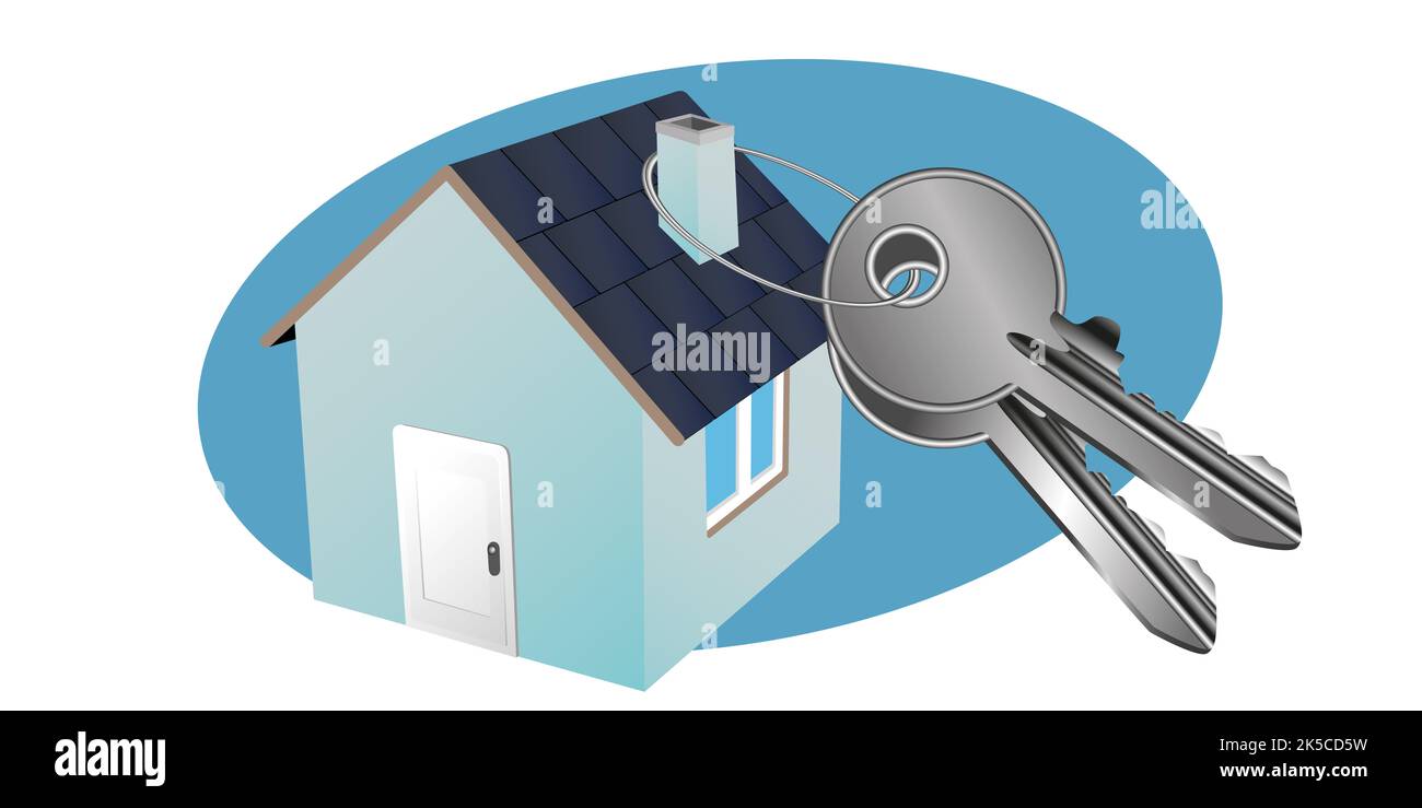 Little house and keys isolated on a white backgroud illustrtation ...