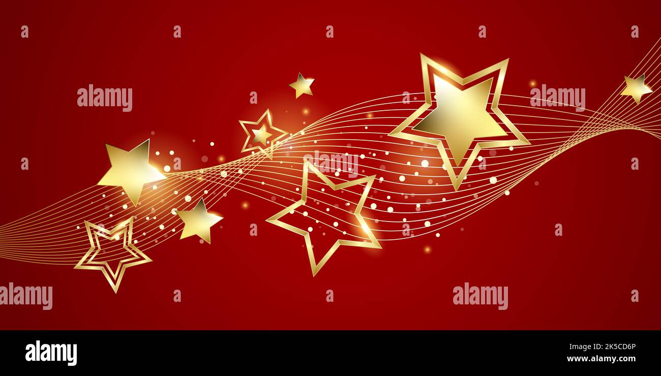 Christmas Gold stars on a red background - Design banner theme Stock ...