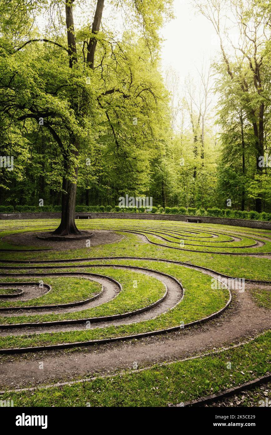 Lawn Labyrinth The Wheel in the Eilenriede in Hanover Stock Photo - Alamy