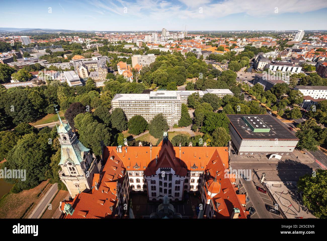 View from the New City Hall to the green city of Hannover, Lower Saxony ...