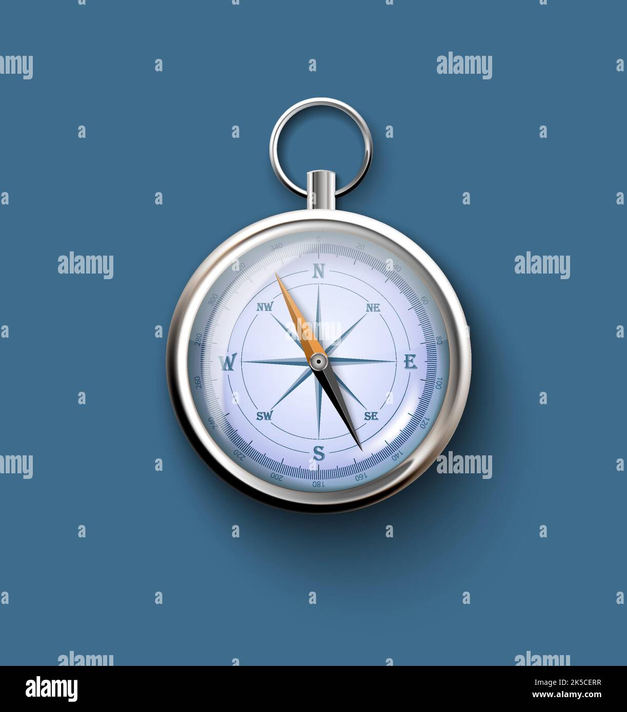 Realistic 3d Metal Silver Steel Vintage Antique Compass Isolated On ...