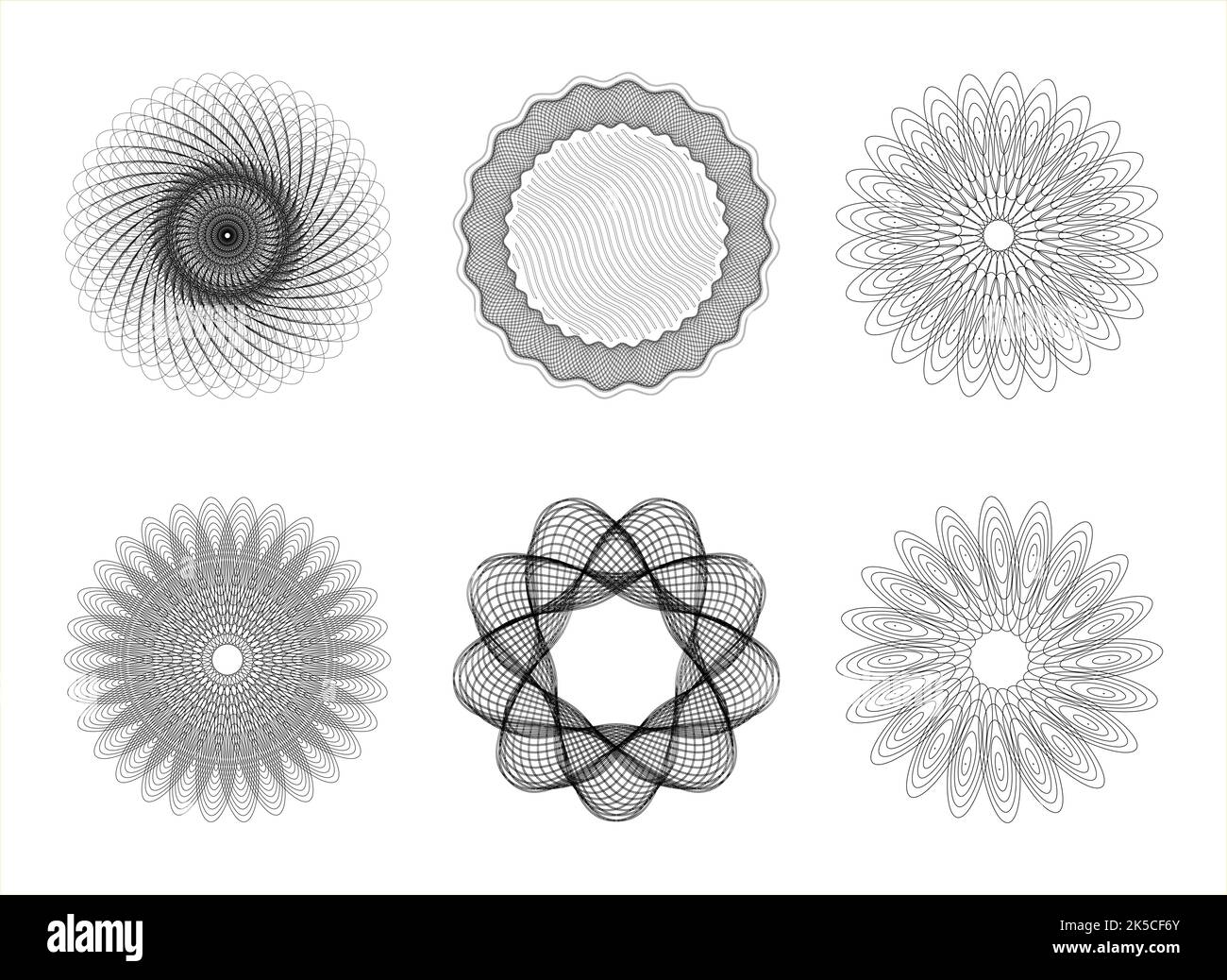 Rosette Guilloche Spirograph Vector Monochrome Graphic Element Set For ...