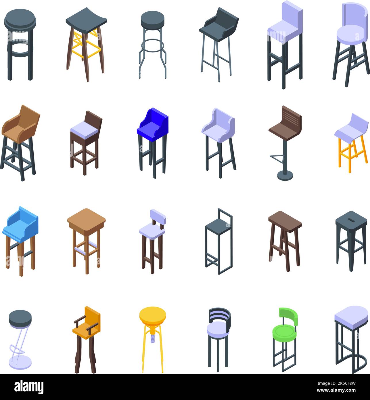 Bar stool icons set isometric vector. Chair club. Furniture club Stock ...