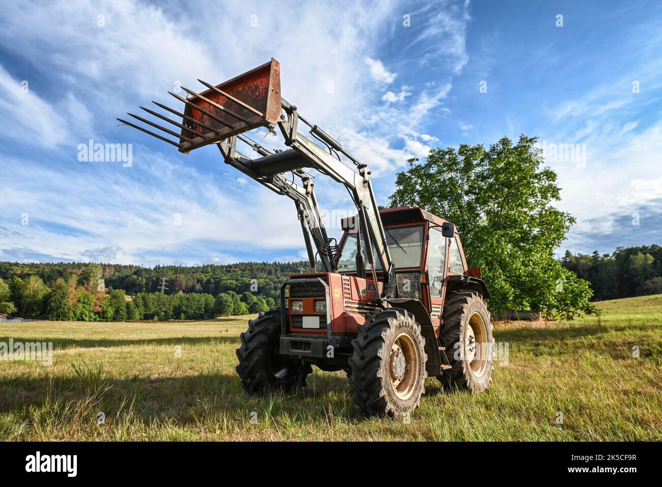 Breuberg, Hesse, Germany, Fiat 680 DT, tractor with loading fork, capacity 3456 cc, 68 hp. Year ...