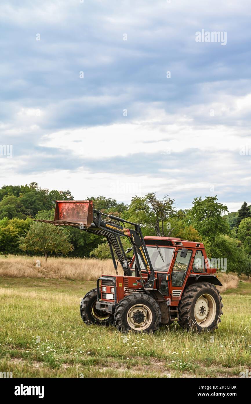 Breuberg, Hesse, Germany, Fiat 680 DT, tractor with loading fork ...