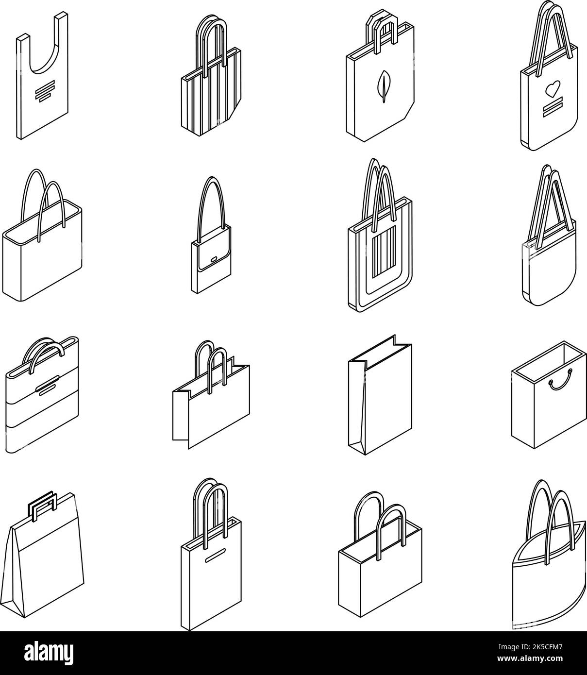 Eco bag icons set. Isometric set of eco bag vector icons thin line ...