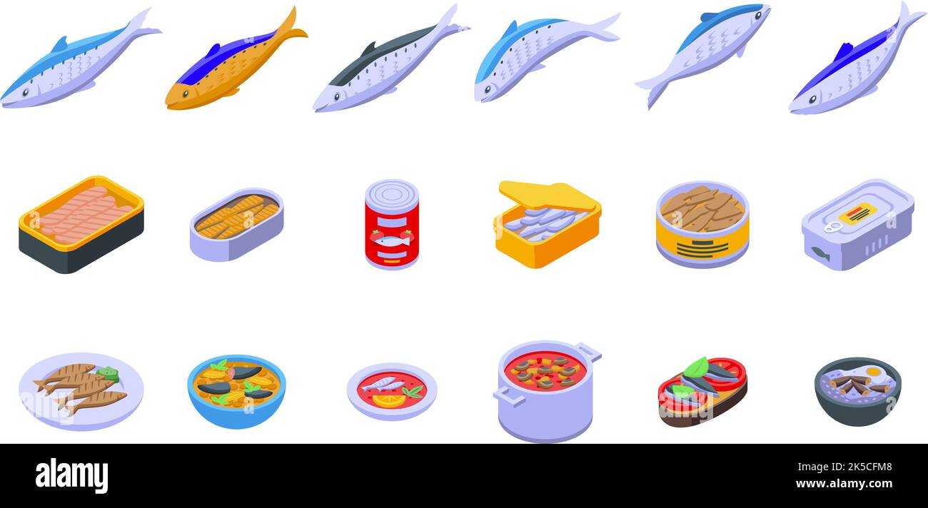Sardine icons set isometric vector. Can fish. Oil snack Stock Vector ...