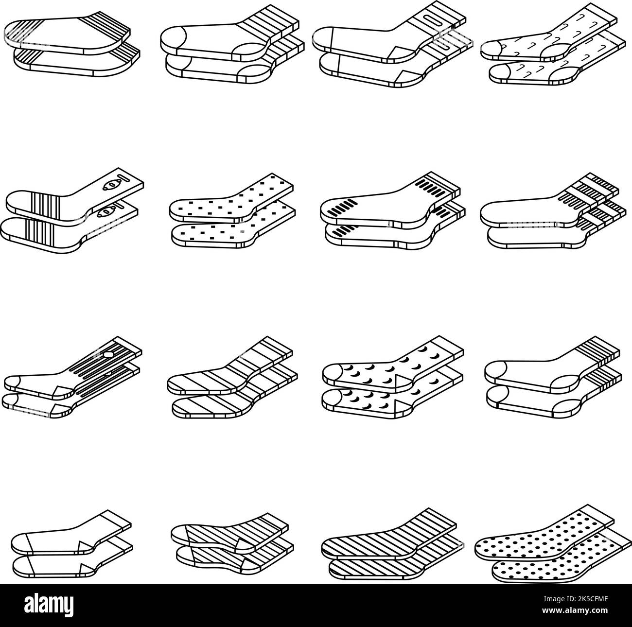 Socks icons set. Isometric set of socks vector icons thin line outline ...