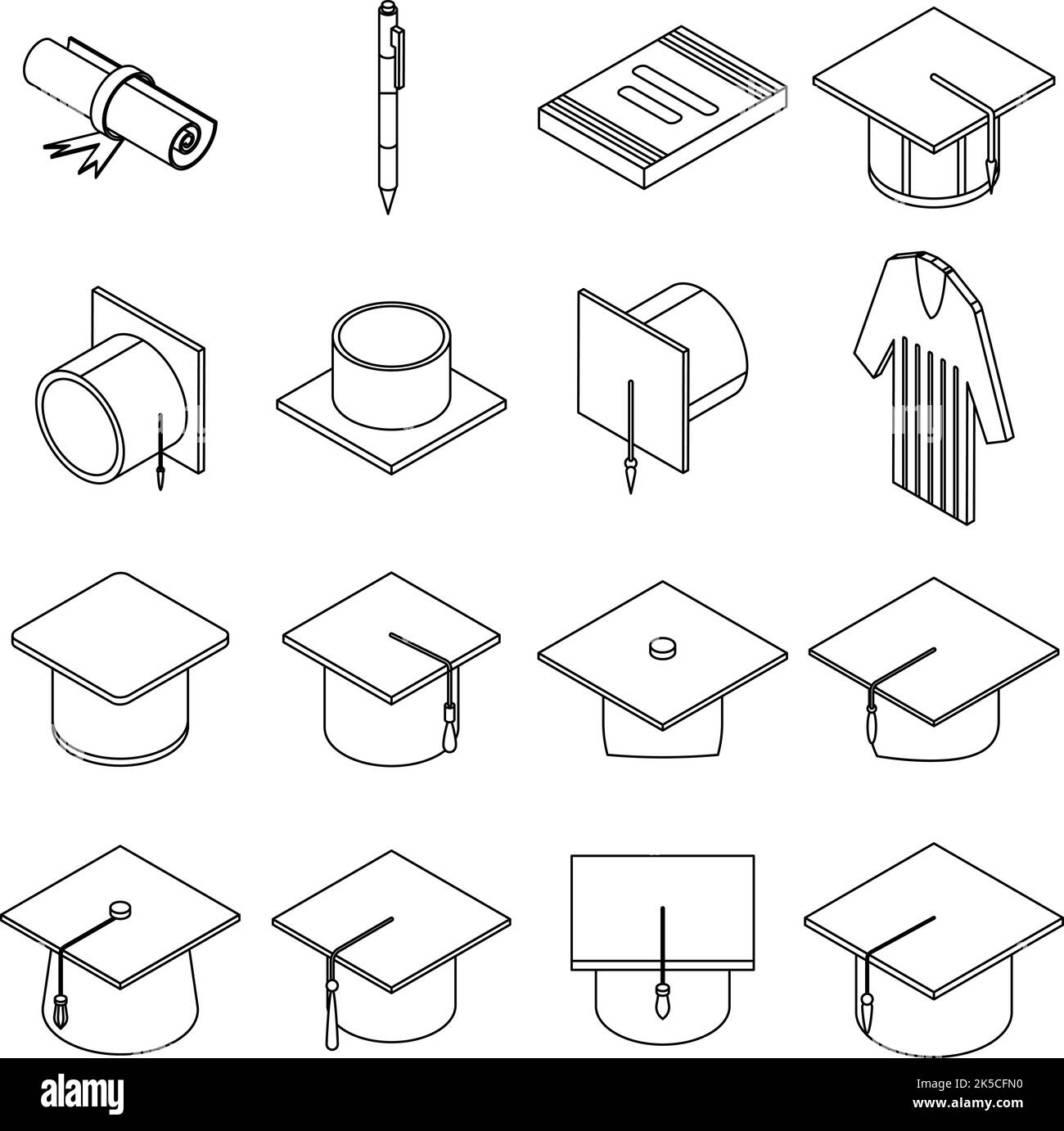 Graduation hat icons set. Isometric set of graduation hat vector icons ...