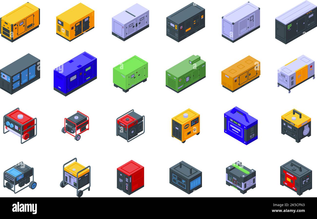 Power generator icons set isometric vector. Electric emergency. Power ...