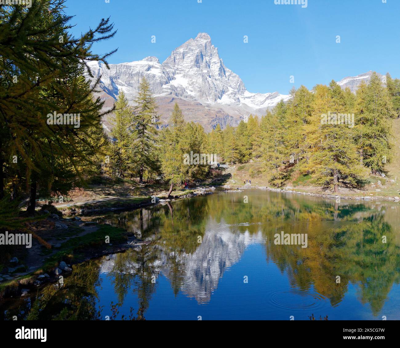 Cervino mountain (aka Matterhorn from the Swiss side) reflecting in ...