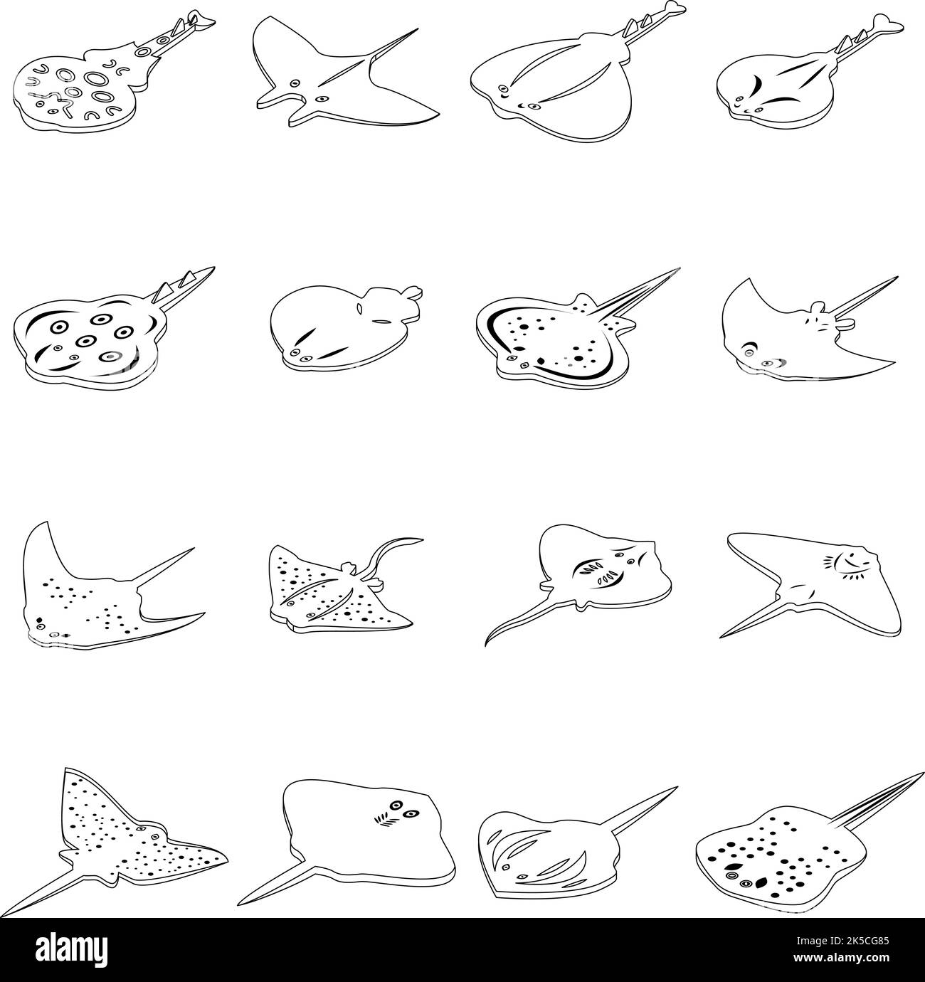 Stingray icons set. Isometric set of stingray vector icons thin line ...