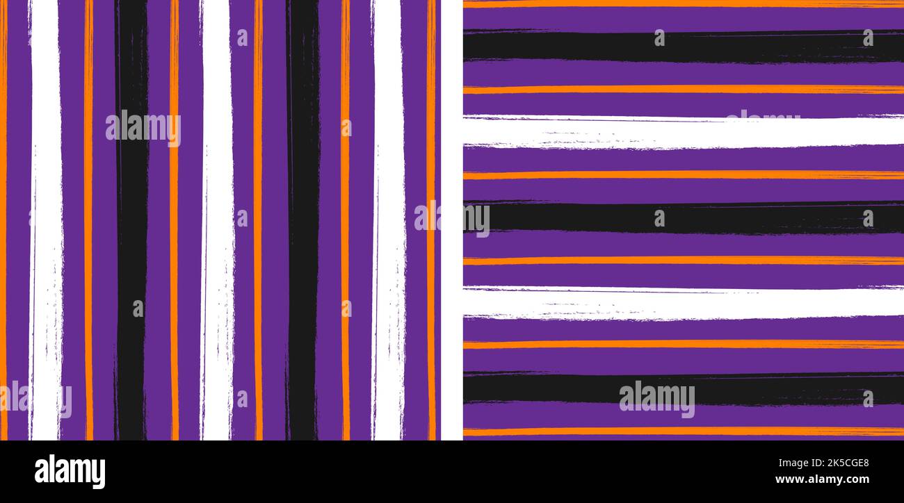 Hand Drawn Violet Orange Stripe Halloween Pattern. Halloween Brush ...