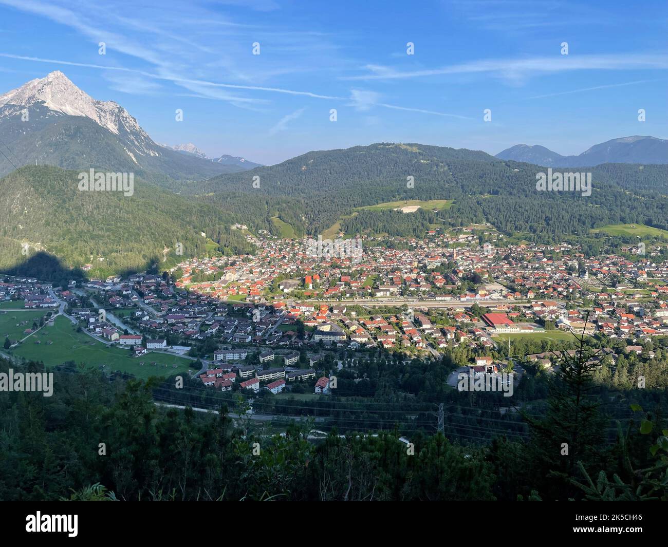 Hike to Mittenwalder Hütte, view of Mittenwald, panorama, Upper Isar ...