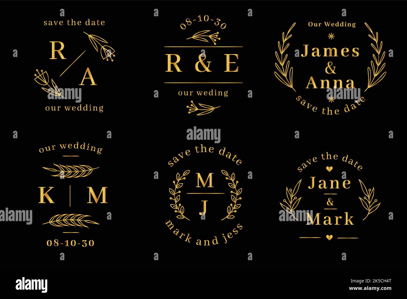 linear flat wedding monograms templates vector design illustration ...