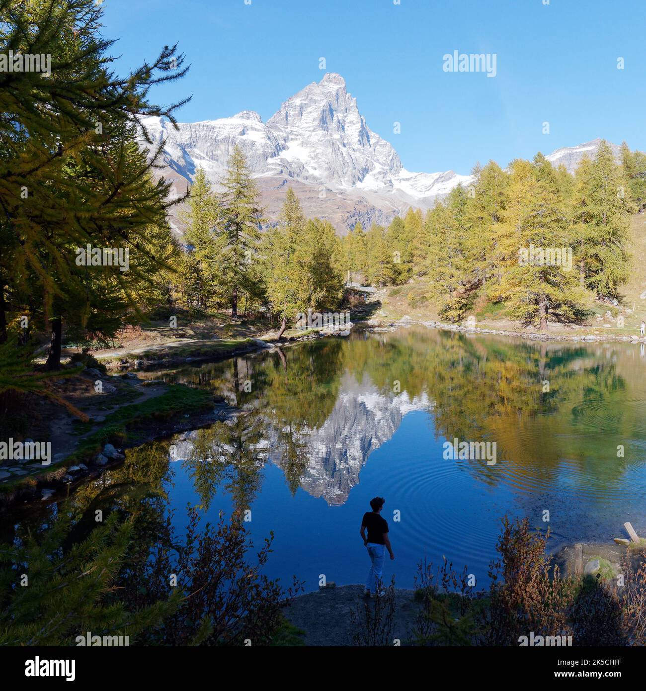 Cervino mountain (aka Matterhorn from the Swiss side) reflecting in ...