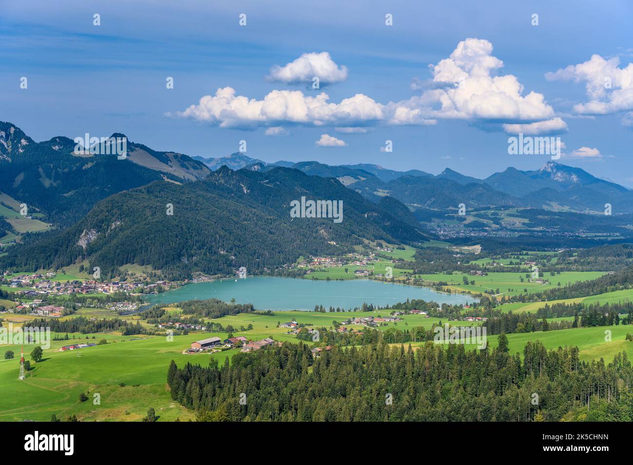 Austria, Tyrol, Kaiserwinkl, Walchsee, Durchholzen, view from amusement ...