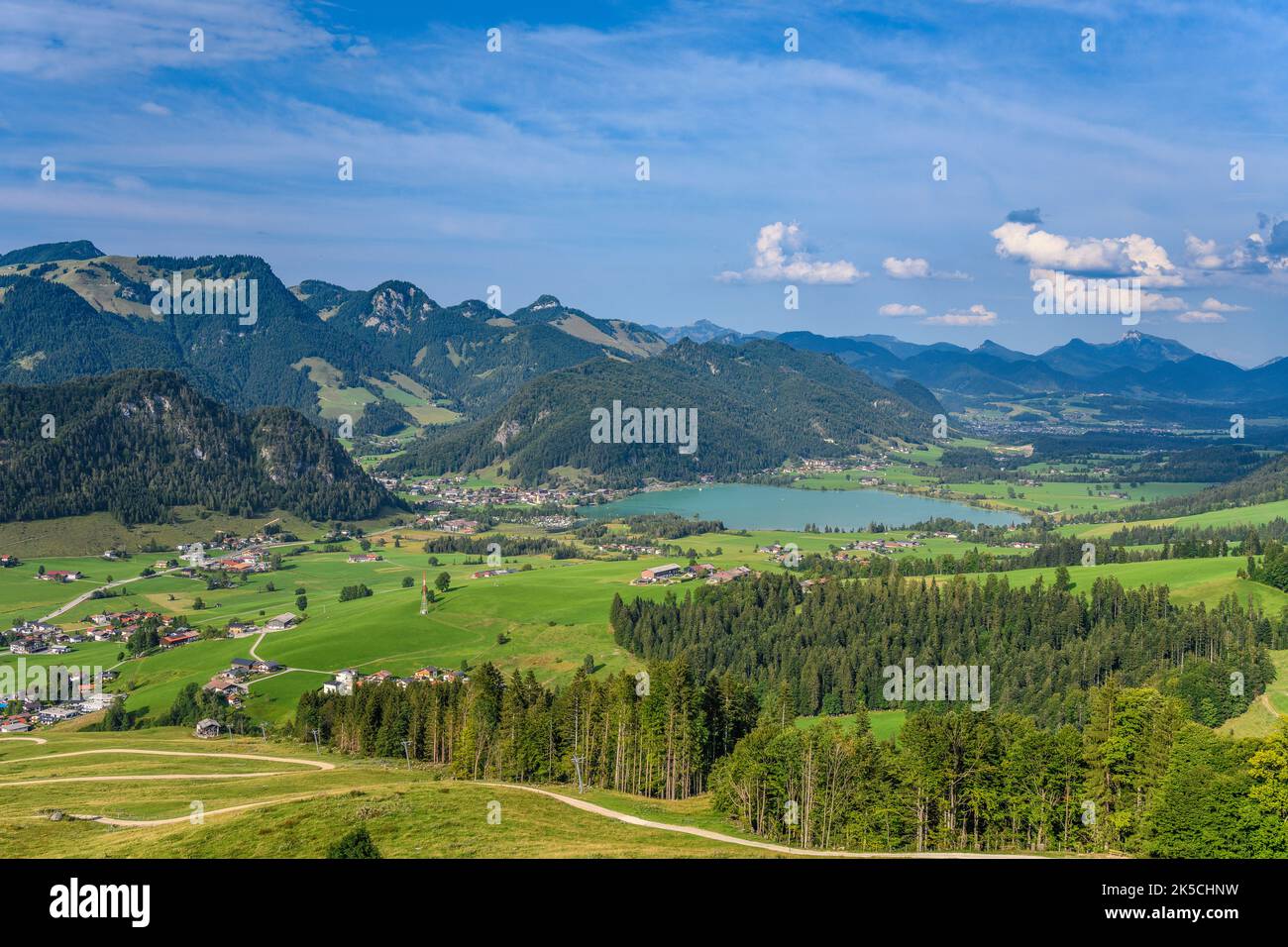 Austria, Tyrol, Kaiserwinkl, Walchsee, Durchholzen, view from amusement ...
