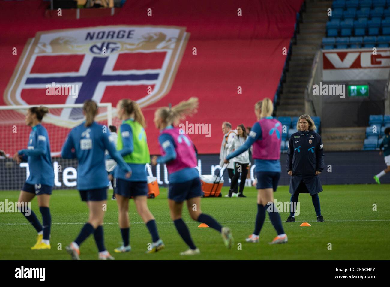 Oslo, Norway, 07 October, Norway's manager Hege Riise watches the warm ...
