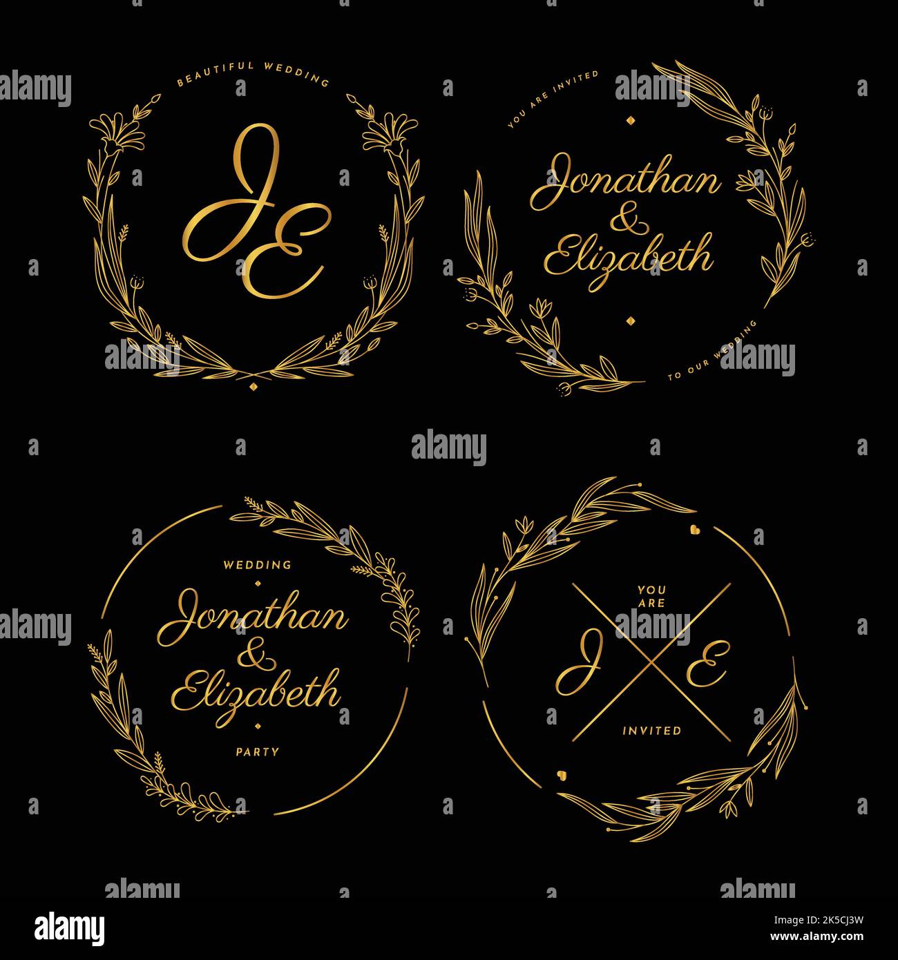 linear flat wedding monograms vector design illustration Stock Vector ...