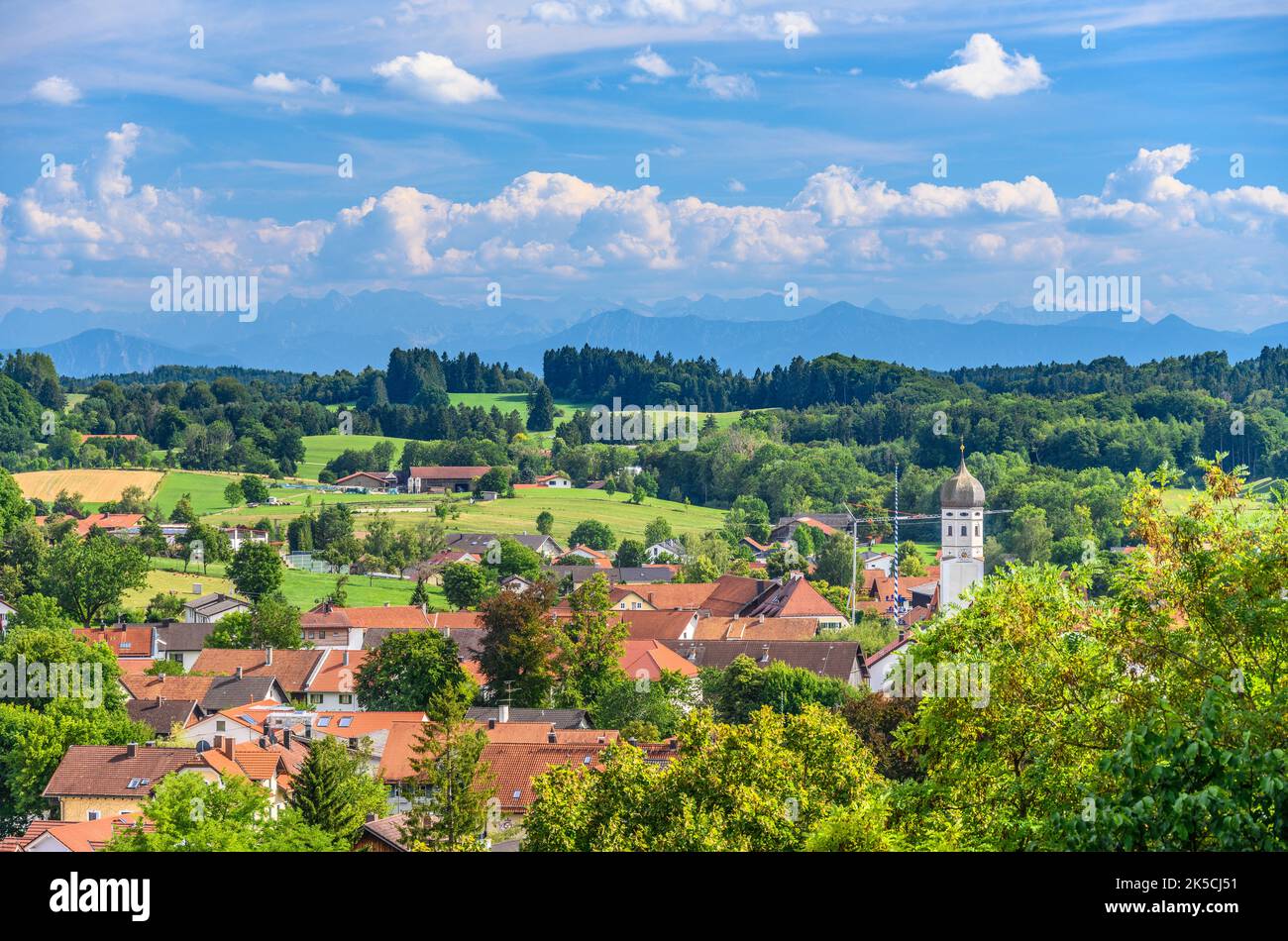 Germany, Bavaria, Fünfseenland, Andechs, district Erling, view from ...